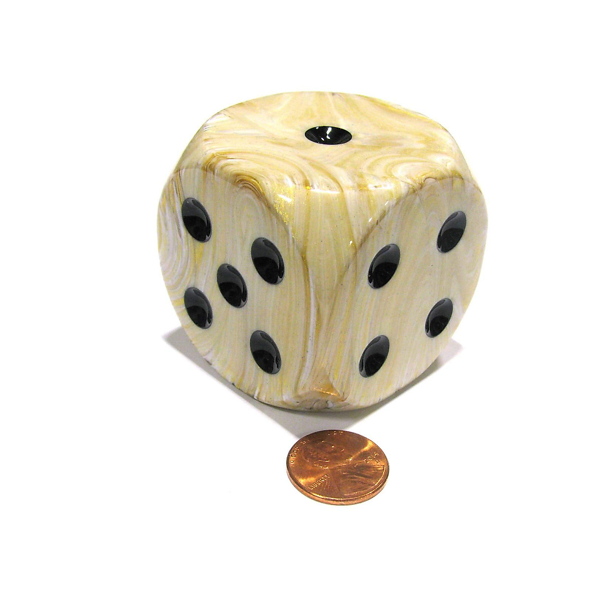 Ivory Marbleized Dice With Black Pips 50mm (2in) D6 Die Chessex