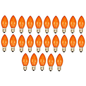 Creative Hobbies® Box of 25 Light Bulbs, Ceramic Opaque Orange, Steady Burning, 7 Watt Incandescent, C7 Candelabra Base - Great for Christmas Strings and Halloween