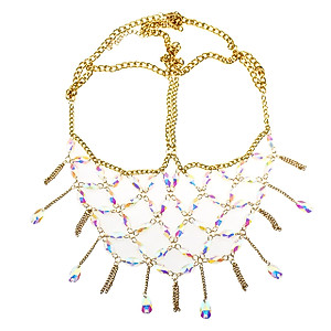 Tipmant Sexy Women Masquerade Masks Face Chain with Crystal Pendant for Ballroom Party, Stage Performance, Belly Dance, Cosplay Metal Gold