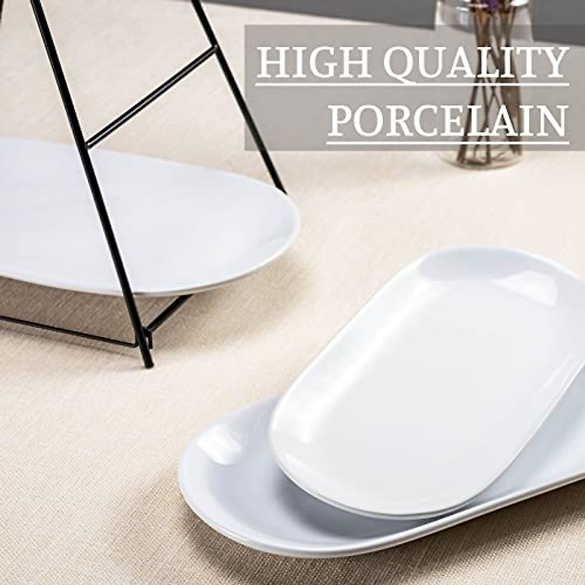 UNICASA 3 Tier Serving Tray - White Oval Serving Plate Dishes, Party Trays and Platters with Metal Rack for Cake, Snack, Fruit - Chips and Dips Serving Set