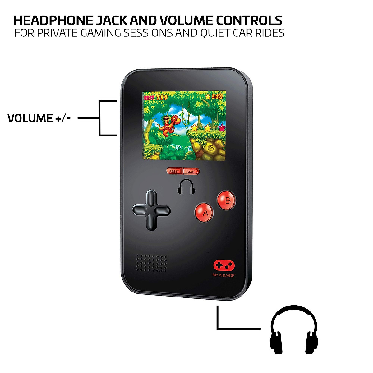 My Arcade Go Gamer Portable - Handheld Gaming System - 220 Retro Style Games - 16 Bit High Resolution - Battery Powered - Full Color Display - Volume Buttons - Headphone Jack - Black