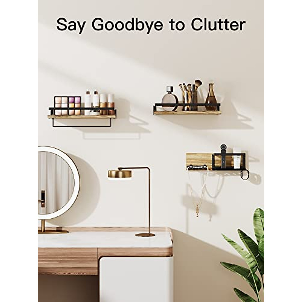 AMADA HOMEFURNISHING Floating Shelves Wall Mounted, Wall Shelves for Bathroom, Kitchen, Bedroom, Storage Shelf with Towel Bar, Wall Shelf Set of 3-AMFS01-1/Set of 2-AMFS01V