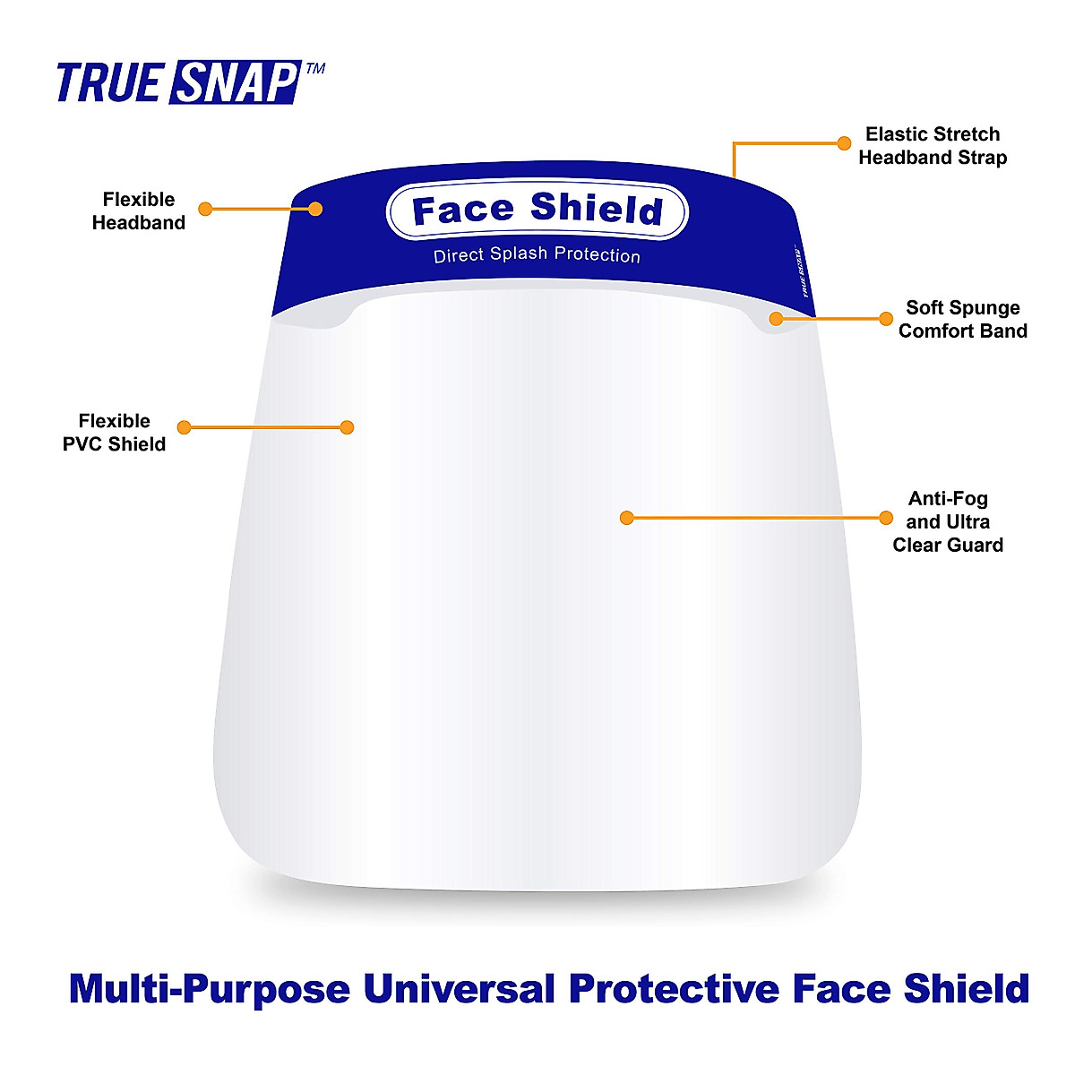 Face Shield 10-Pack, Reusable Transparent Anti-Fog Visor Full Face Safety Cover with Comfort Foam, Adjustable Band to Fit All Sizes, 10-Pack