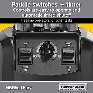 Hamilton Beach Commercial HBH550 The Fury Blender, 3 hp, 2 Speeds, Pulse, 64 oz./1.8 L Cutter Assembly Polycarbonate Container, 18.04" Height, 8.89" Width, 8.07" Length, Black