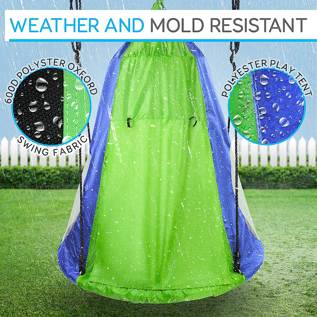 SereneLife 40" Kids Hanging Tent Swing, Outdoor Saucer Swing with Rope Straps (Green), Large