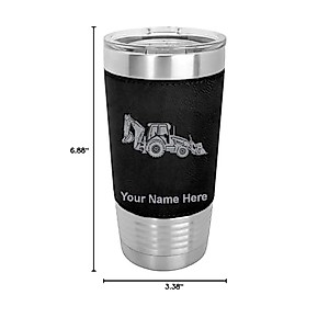 LaserGram 20oz Vacuum Insulated Tumbler Mug, Backhoe Loader, Personalized Engraving Included (Faux Leather, Black)