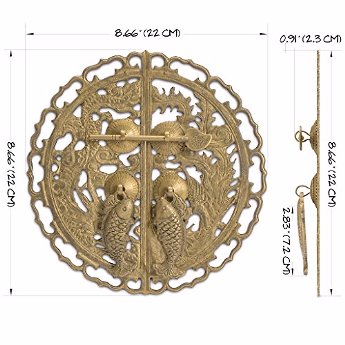 Hardware Philosophy Brass Fish & Dragon Cabinet Face Plate Backplate Hardware Set 9"