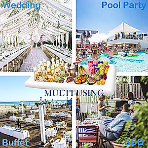 ALLADINBOX 4 Pack Inflatable Serving Bar, Ice Serving Buffet Salad Cooler Food Fruit Drink Containers with Drain Plug, Floating Tray Beverage BBQ Picnic Pool Party Supplies Inflatable Cooler, White