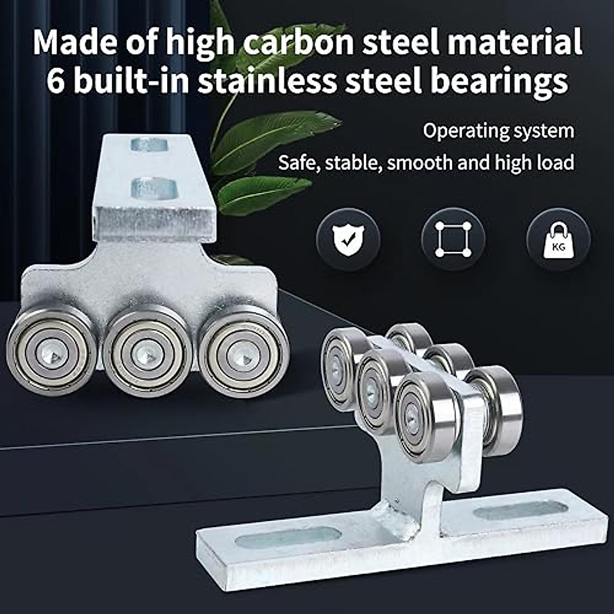 HEYXI Solid Steel T Shaped Pulley Track Wheel Trolley Assembly Smooth for 1-5/8" Width Channel 540lbs Load Capacity