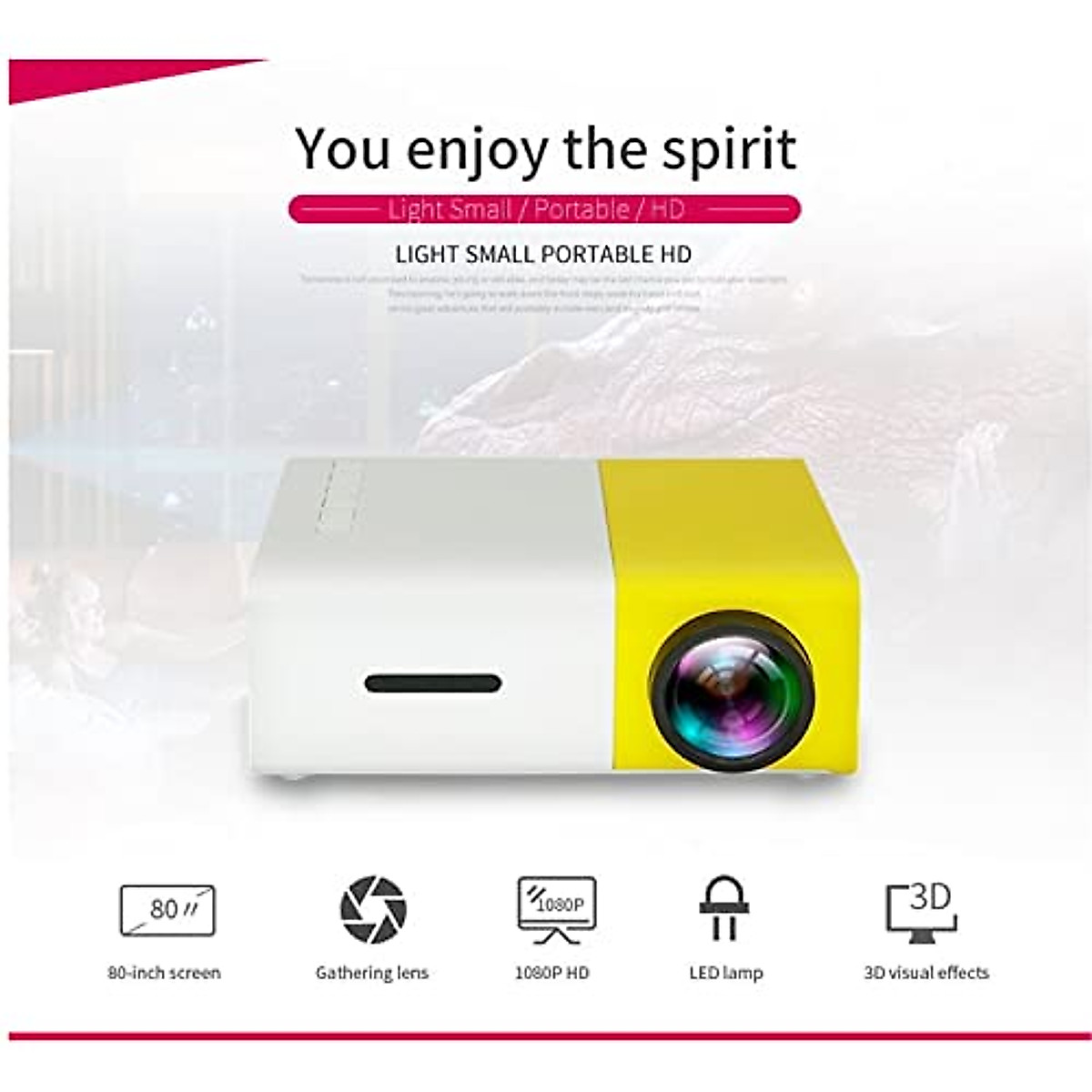 LED Home HD Mini Portable Micro Projector Projector, Mini Projector, New YG300 Portable Projector Full HD1080P Multi Interface Home Entertainment TV Movie Projector with HDMI/USB Kids Gifts (Yellow)