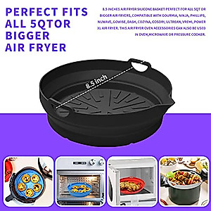 Karjraxrn 2-pack Air Fryer Silicone Liners 8.5 in Folding Air Fryer Silicone Pot, Food Safe Air Fryer Silicone Basket More Space Saving Reusable Air Fryers Oven Accessories (Blue+Black)