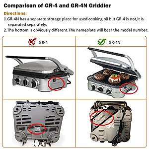 Griddler Plates Replacement for Cuisinart GR-4NP1 5-in-1 Grill & Panini Press - Griddle Accessories, BPA Free, 2Pcs