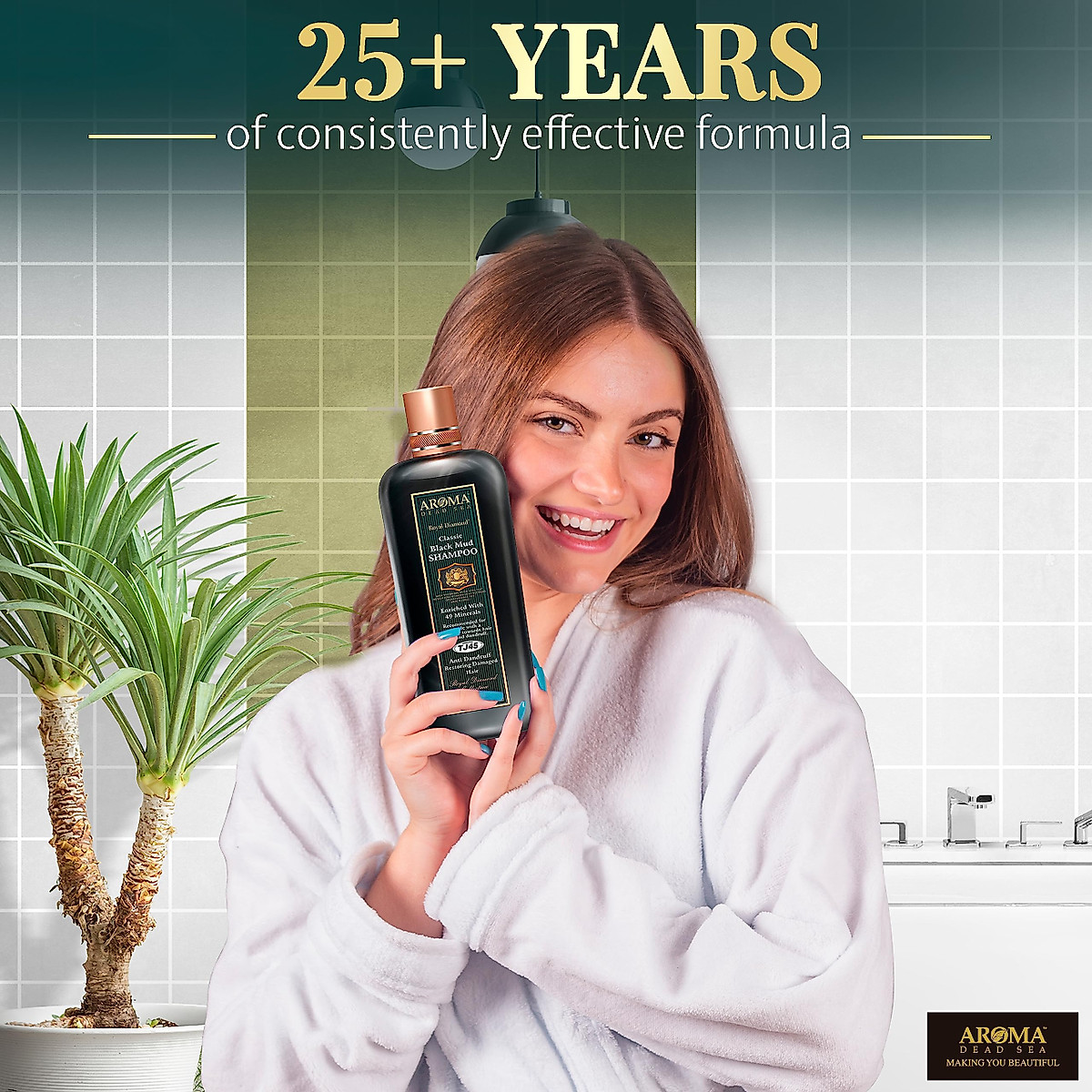 Aroma Dead Sea Black Mud Shampoo - Fights Dandruff, Thinning Hair, Weak Roots & Itchy Scalp. Prevents Hair Loss & Encourages Growth. Ideal for Damaged Hair (12.85 fl.oz)