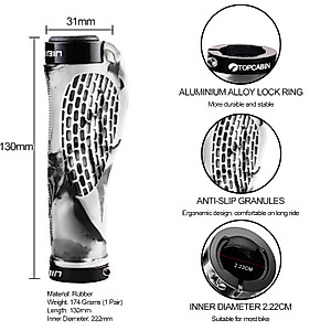 TOPCABIN Bike Grips,Ergonomic Design Bicycle Grips Widen Holding Rubber Bike Handlebar Grips with Aluminum LockGrips for Bike Mountain Road MTB (Rubber White (1 Pair))