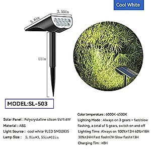 HOOREE Solar Spotlight Outdoor Waterproof Bright Garden Lights Landscape 5 Lighting Modes LED Spotlights for Yard Pathway Driveway Walkway Wall Blink Spotlights Decorations (1 Pack Cool White)