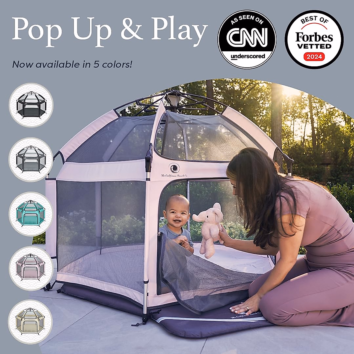 POP 'N GO PLAYPEN - Indoor & Outdoor Baby Playpen for Babies and Toddlers - Baby Beach Tent, Foldable, Portable W/Canopy, Travel Bag, & Mosquito Net - Pop Up Pack and Play Tent (Soft Pink)