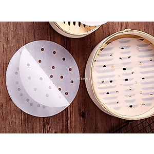 100pcs Air Fryer Liners, 10 inches Bamboo Steamer Liners, Premium Perforated Parchment Steaming Papers, Non-stick Steamer Mat