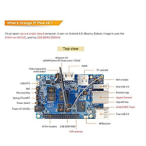 Orange Pi Plus 2E 2GB DDR3 AllWinner H3 Quad Core Open-Source Development Board with 16GB EMMC Flash, Single Board Computer Run Android, Ubuntu, Debian (PI Plus 2E + Power Supply Adapter)