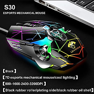 Gaming Mouse Wired, USB Optical Computer Mice with RGB Backlit, 7 Adjustable DPI Up to 3200, Ergonomic Gamer Laptop PC Mouse with 7 Programmable Buttons for Windows 7/8/10/XP Vista Linux (Black)