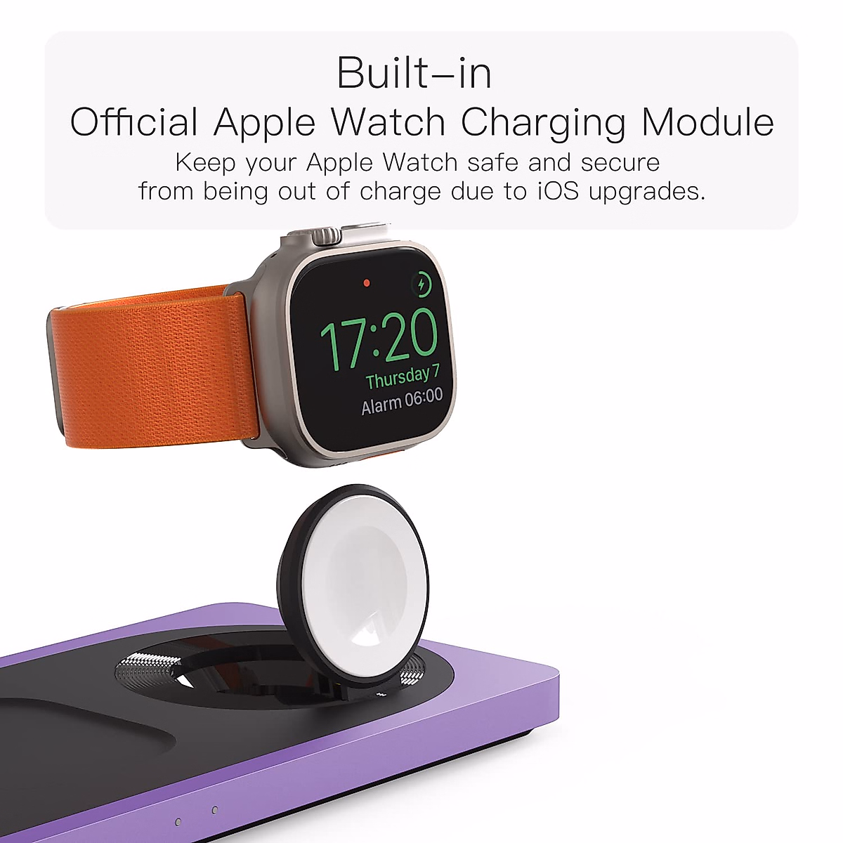 PETINO 3 in 1 Magnetic Wireless Charger Foldable, Mag-Safe Charger Stand, Mag-Safe Wireless Charging Station for Apple Devices, iPhone 15/14/13/12 Series, Apple Watch Series, AirPods Pro(Purple)