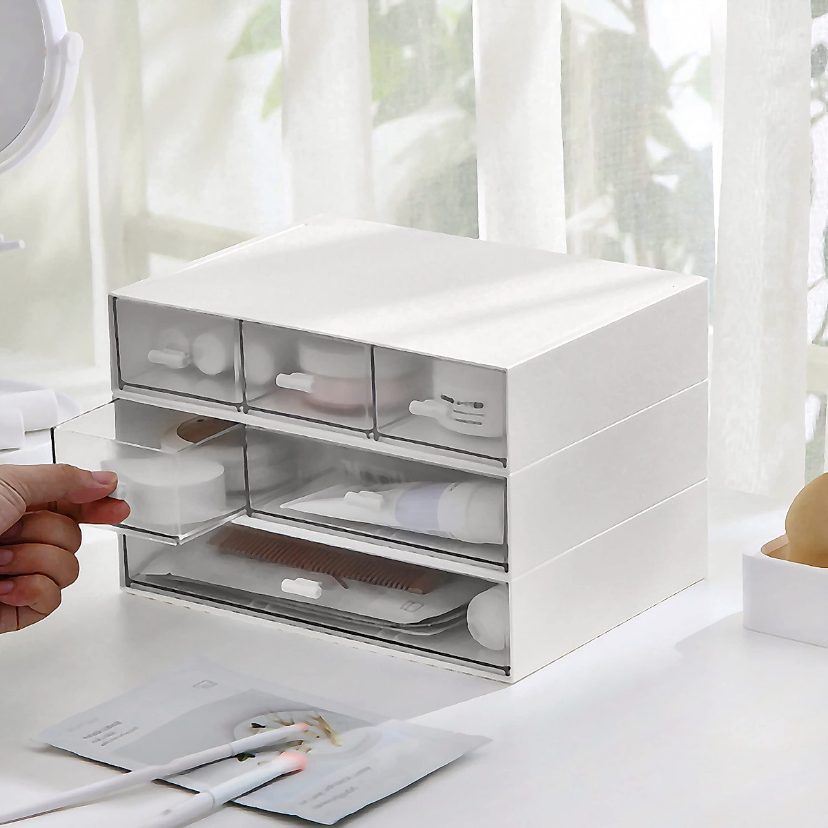 Stackeer Desk Organizer Bathroom Organization With 6 Drawers. Three tier Desk Organizer For Your Home or Office, Desk Supplies, Bathroom organization, School and Accessories (white).