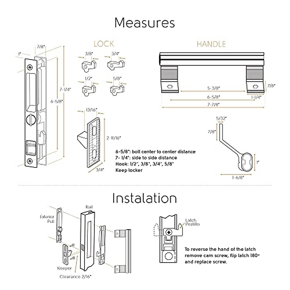 T-HAKEN Sliding Glass Door Handle Set, 6-5/8", White - Patio Door Handle Replacement That is 1 in. to 1-1/8 in. Thick Used on Both Left and Right-Handed. (Keyed).