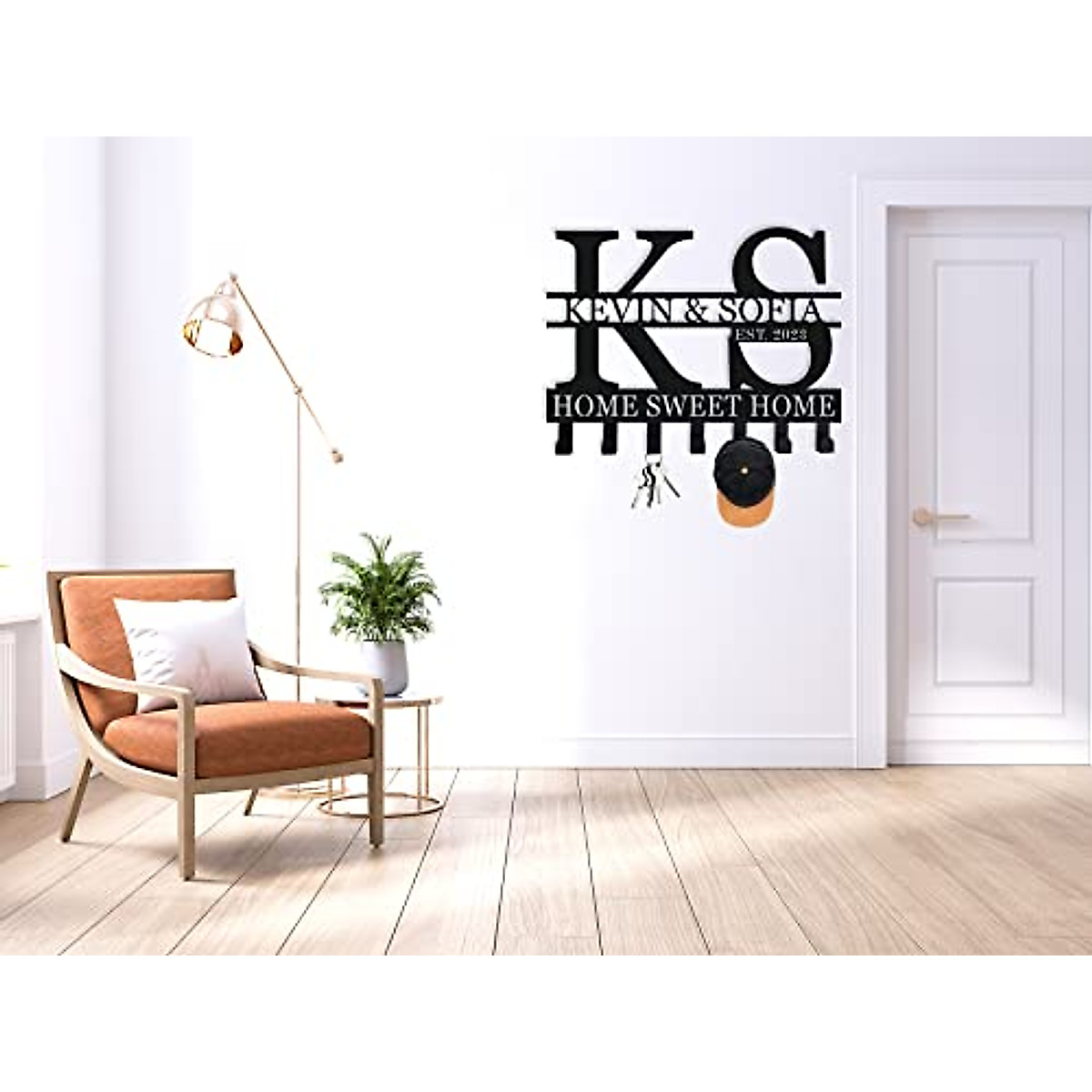 HRZSIGNFC Personalized Couple Names Key Holder for Wall, Metal Key Hooks for Wall, Custom Name Key Rack for Wall, Coat Rack, Towel Rack…