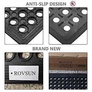 ROVSUN Rubber Floor Mat with Holes, 36''x 60'' Anti-Fatigue/Non-Slip Drainage Mat, for Industrial Kitchen Restaurant Bar Bathroom Utility Garage Pool Entry Door Mat, Indoor/Outdoor Cushion