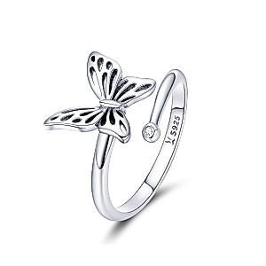 925 Sterling Silver Dainty Butterfly Expandable Open Cuff Rings Statement Ring Engagement Rings Adjustable Animal Promise Band Ring for Women