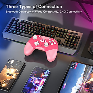 Paton Wireless Switch Controller for Nintendo Switch/Lite/OLED/Windows/Android/IOS Devices Controller, Bluetooth Controllers for Nintendo Switch with Vibration, Motion, Turbo and LED Light-Pink