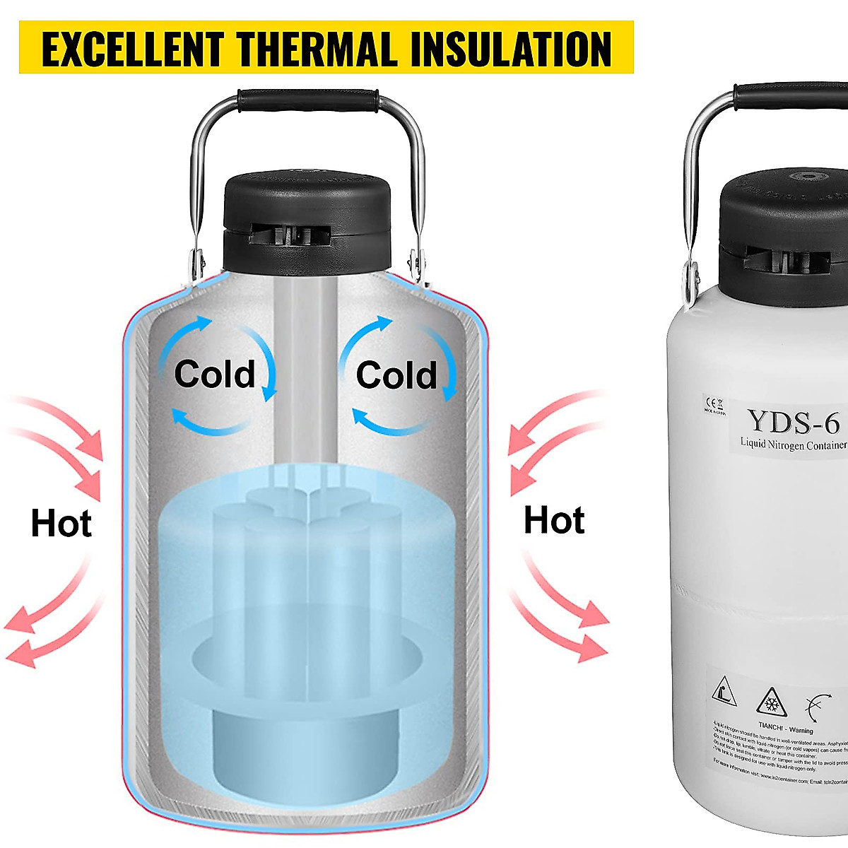 Vevor Liquid Nitrogen Tank 6L Aluminum Alloy Liquid Nitrogen Dewar Static Cryogenic Container Liquid Nitrogen Container with 6 Canisters and Carry Bag (6L): Industrial & Scientific