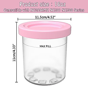 Aooba Extras Containers 16oz, Replacement for Ninja Creami Pints And Lids, Compatible with NC299AMZ NC301 NC300 Series, BPA Free & Dishwasher Safe Leak Proof (Pink/Blue)