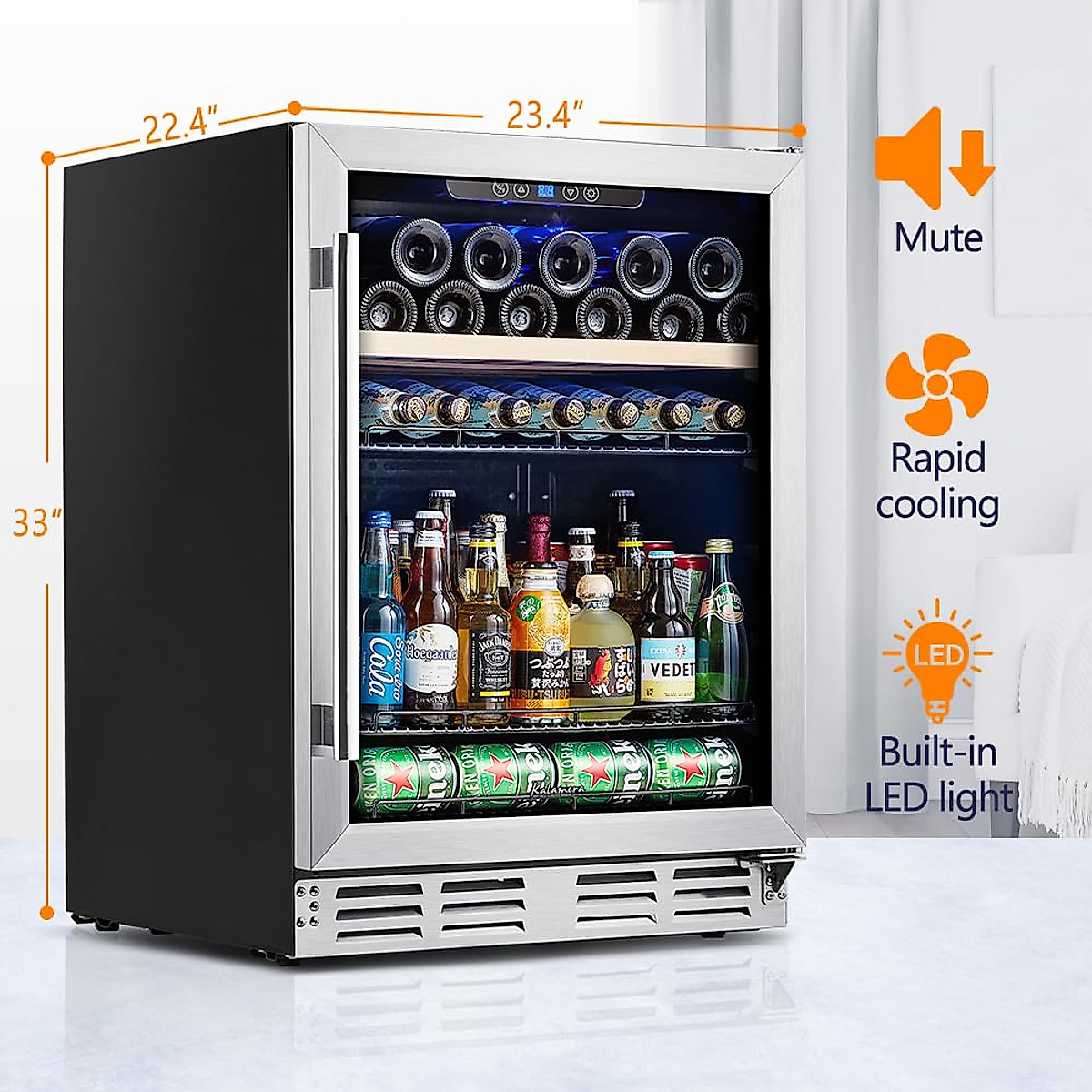 Kalamera Mini Fridge 24” Beverage and Wine Cooler Built-in or Freestanding - 118 Cans & 16 Bottles Capacity Wine Refrigerator Cooler
