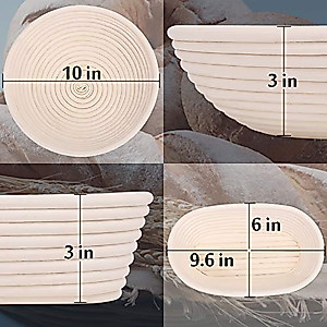 Bread Proofing Basket Set 9.6 Inch Oval and 10 Inch Round Natural Rattan Proofing Baskets with Bread Lame and Dough Scraper and Linen Liner Bread Making Tools for Professional and Home Bakers