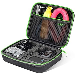 HSU Protective Carrying Case Compatible with Go Pro Hero 11, 10, 9, 8, 7, 6, 5, 4, 3 and Accessories, Light and Medium Security Bag,Compact and Safe Action Camera Travel Storage