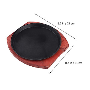 HEMOTON Cast Iron Fajita Set Skillet Japanese Steak Plate Teppanyaki Grill Pan Electric Griddle BBQ Grilling Pan for Restaurant Home Kitchen Cooking Supply 19CM