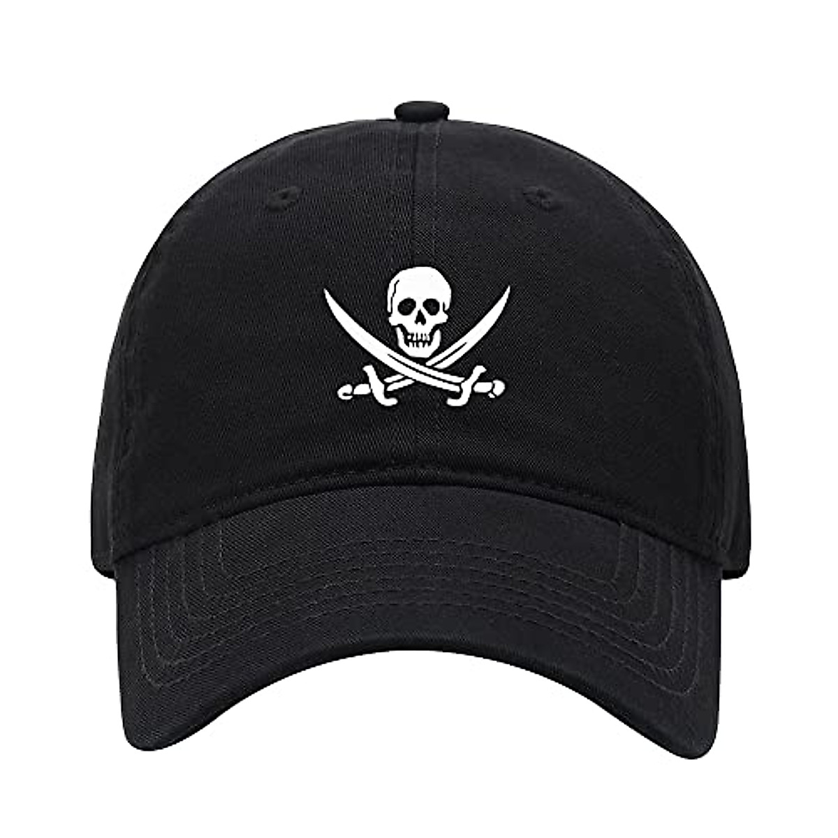 L8502-LXYB Men's Baseball Caps Pirate Skull Printed Washed Cotton Dad Hat Baseball Caps (Black,7 5/8)