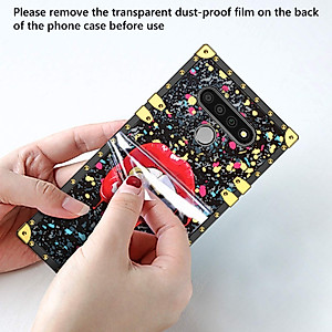 JAKPAK Case for LG Stylo 6 Case with Kickstand for Girls Women Soft TPU Luxury Stylo 6 Case with Strap Shockproof Protective Heavy Duty Metal Cushion Reinforced Corner Case for LG Stylo 6 Lip Black