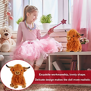 TMEEIHNSS Highland Cow Stuffed Animals Plush Toy Fluffy Bull Animal Doll Soft Gift for Kids Boys Girls, 10 inch Tall