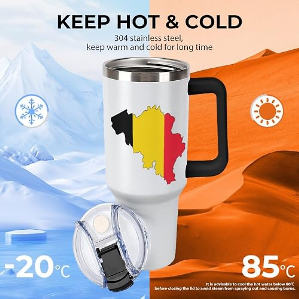 Belgian Map Flag 40oz Water Bottle Double Wall Insulated Tumbler with Handle Leakproof Travel Mug Black-style