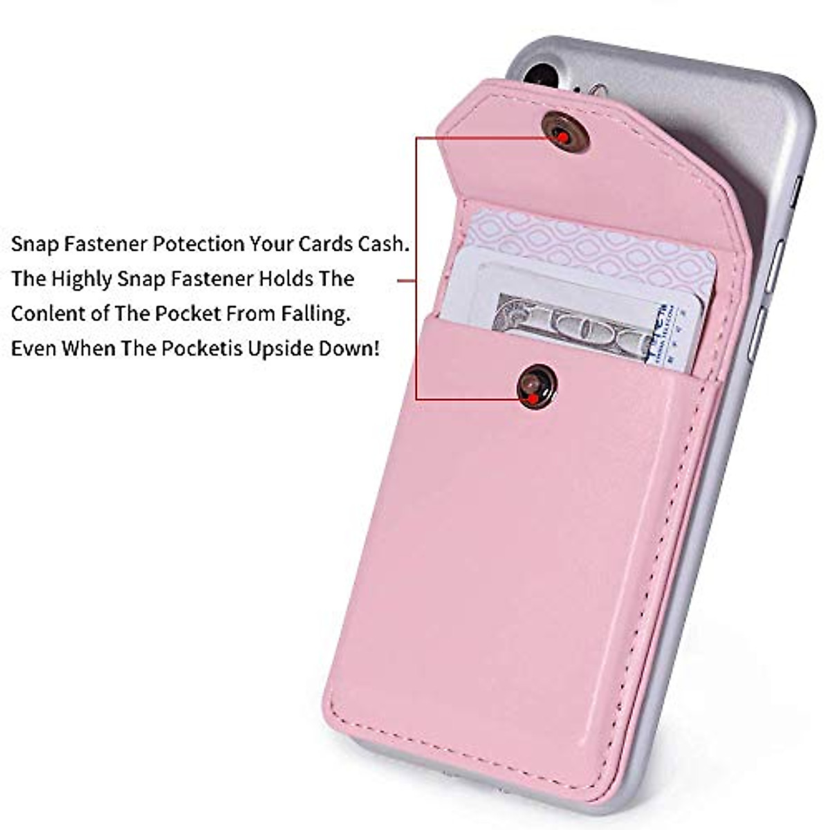 Adhesive Phone Wallet & RFID Blocking Sleeve, YUNCE Cell Phone slim Leather Wallet, Pink Stick On Card holder Universally fits most Cell Phones &Cases, Credit Card Holder Pocket Wallet for Women Girls