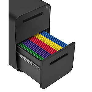 Laura Davidson Furniture Stockpile 2 Drawer Mobile File Cabinet with Lock - Under Desk Metal Filing Cabinet, Legal/Letter File Folders, Wheels and Stationary Feet, Pre-Assembled, Black