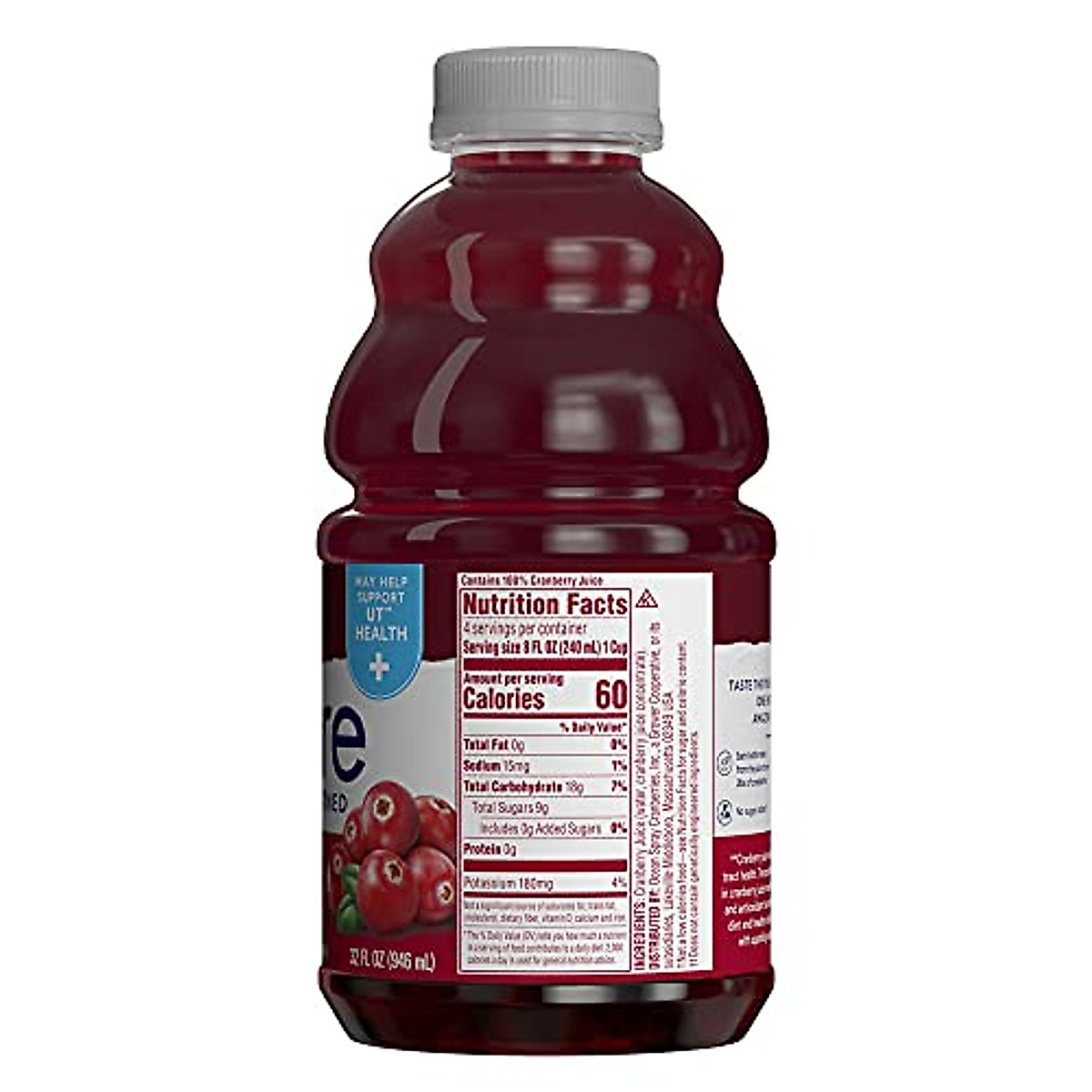 Ocean Spray 100% Pure Cranberry Juice, 32 Ounce (Pack of 8)