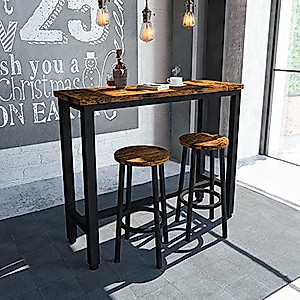Hooseng Bar Table Set, 47" Pub Table High Table, Counter Dining Table with 2 Stools, 3 Piece Rectangle Kitchen Table Set Breakfast Bar Table for 2 Ideal for Kitchen, Living Room, Rustic Brown