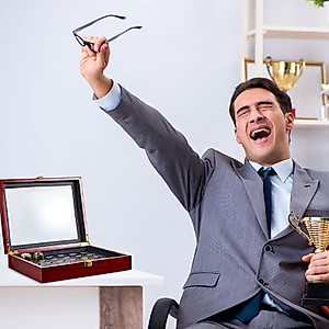 Championship Ring Display Case Wooden Baseball Ring Display Case Box Sports Baseball Ring Holder Championship Ring Box with PU Leather Lining for Multiple Rings, 30 Holes