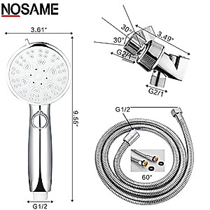Nosame Newest 6+1 Handheld Shower Head with ON/Off Switch Set High Flow Water Saving ECO Flow Handheld Showerheads with Hose and Brakets for Baby, Pet, RV and Gift,Chrome