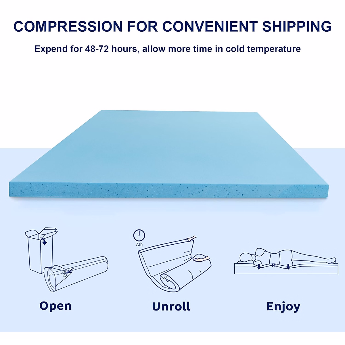 subrtex 4 Inch Memory Foam Mattress Topper King Gel-Infused Cooling Pad Pressure Relief Ventilated Bed Mattresses Topper, CertiPUR-US Certified,Blue