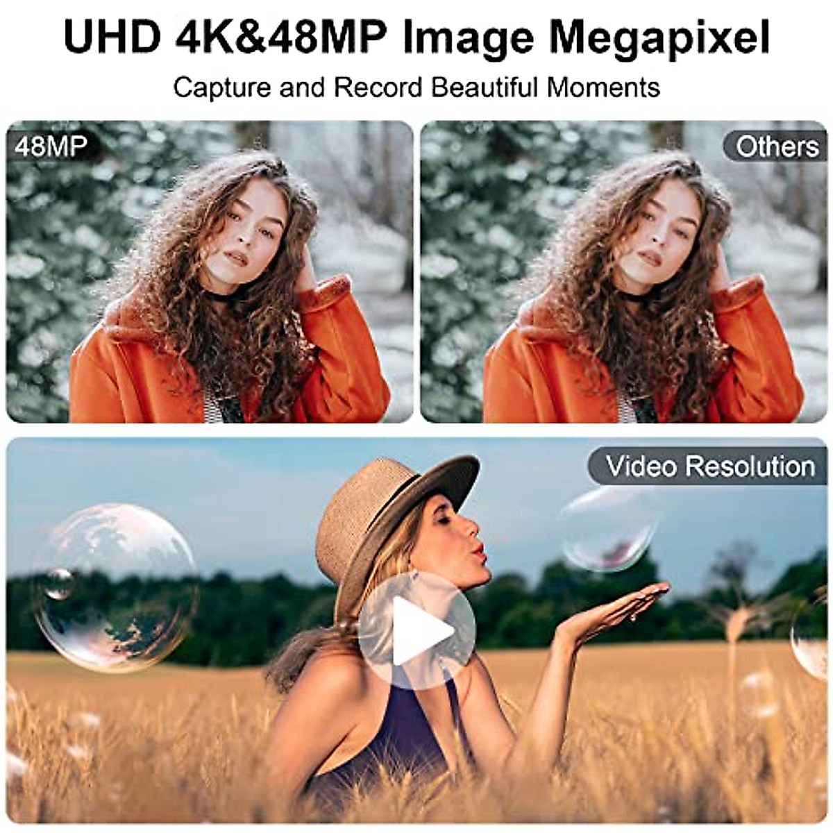 BooHAN Digital Camera,UHD 4K&48MP Video Camera for Photography,Vlogging Youtube,Auto-Focus,18X Zoom,Dual Cameras, Multi-Filters,Travel Portable Beginners,Adults,Teens,Kids-White,(X9)