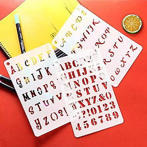 ELENTGE Letter Stencils 12 Pcs Stencils for Crafts 4x7 inch Alphabet Stencils Craft Stencils Lettering Stencils Numbers Stencils Stencils for Painting on Paper/Wood/Canvas/Plastic