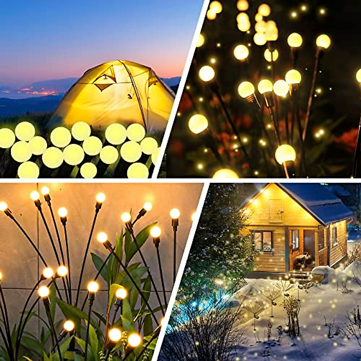 Solar Firefly Lights, Solar Outdoor Lights Garden Lights Outdoor Waterproof, Firefly Lights Solar Outdoor, Starburst Swaying Garden Lights for Path Fence, Swaying When Wind Blows (2 Pack, Warm White)